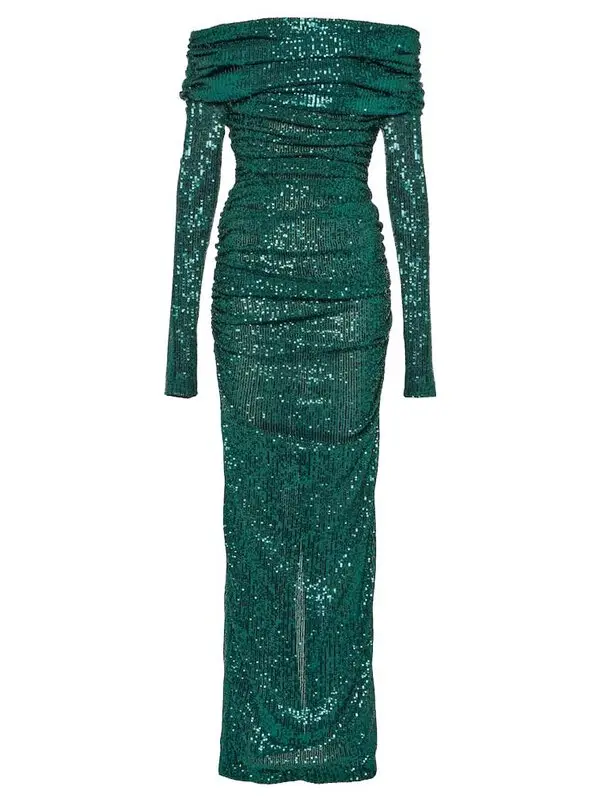 Dolce & Gabbana Off-shoulder Sequined Gown - Green