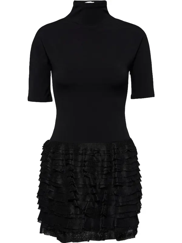 Alaïa Ruffled High-neck Mini Dress - Black