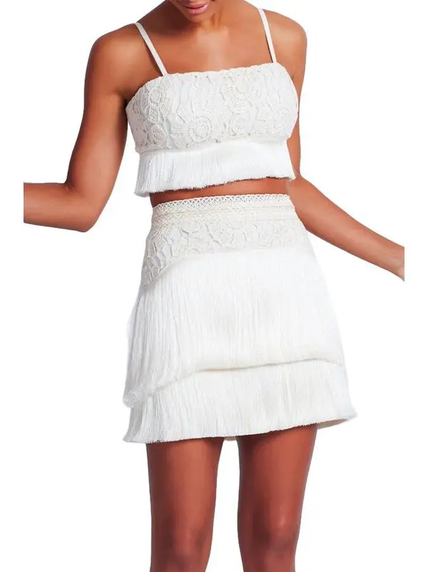 PatBO Crochet Fringe Mini Skirt - Brown