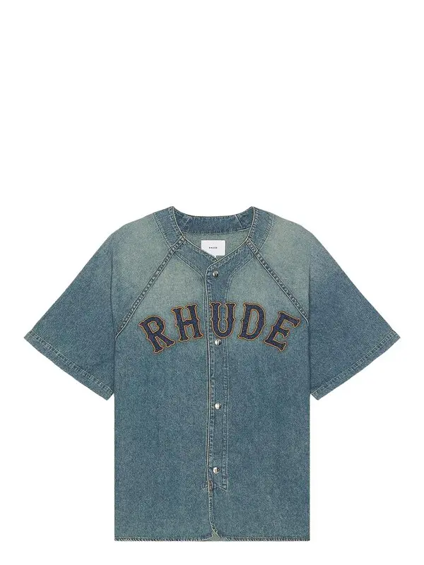 Rhude Baseball Denim Shirt - Blue
