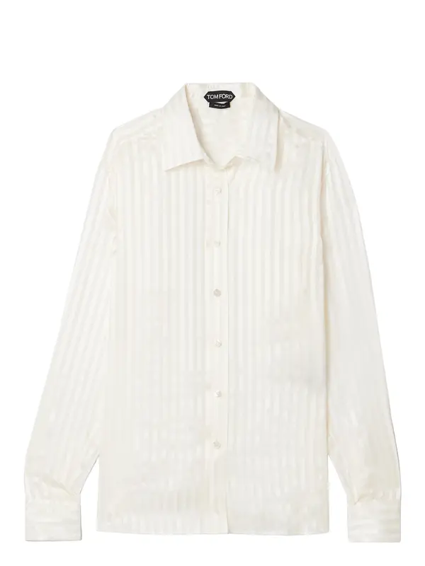 TOM FORD Striped Silk-satin Jacquard Shirt - White