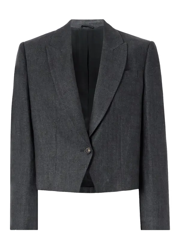Brunello Cucinelli Cropped Herringbone Linen Blazer - Black