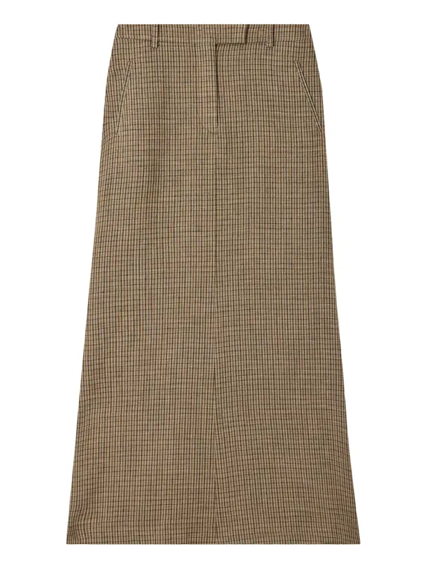 Acne Studios Embroidered Checked Linen-blend Maxi Skirt - Brown