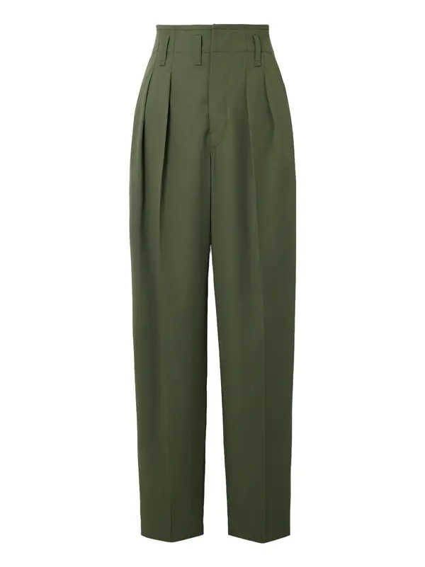 LEMAIRE Pleated Tapered Wool Pants - Green