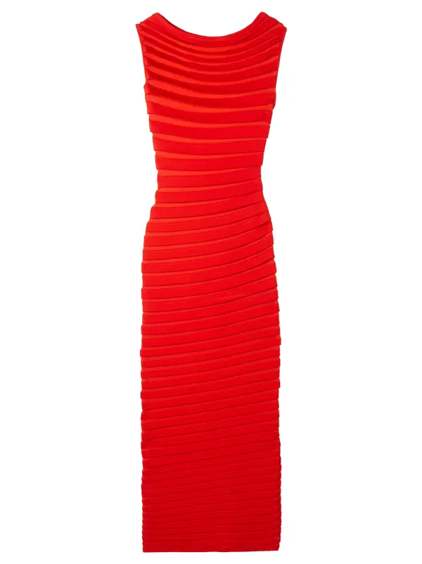Alaïa Layered Knitted Maxi Dress - Red
