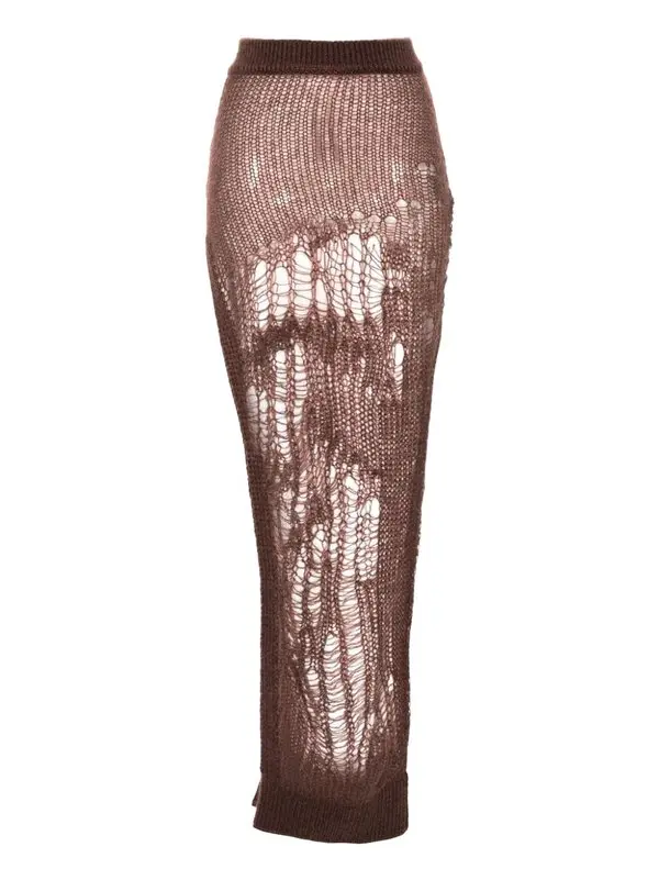 Rick Owens Spider Ziggy Ripped Maxi Skirt - Brown