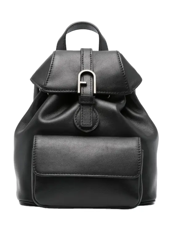 Furla Logo-buckle Leather Backpack - Black