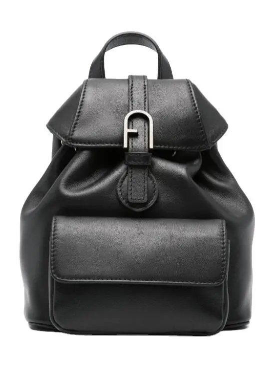 Furla Logo-buckle Leather Backpack - Black