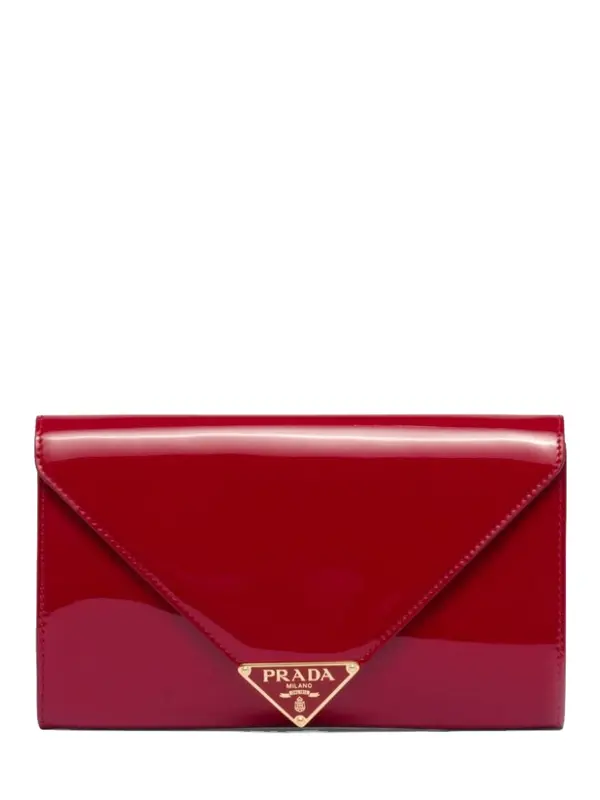 Prada Patent Leather Clutch With Triangle Logo - Red