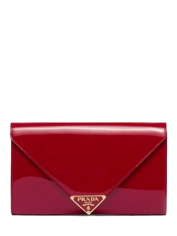 Prada Patent Leather Clutch With Triangle Logo - Red