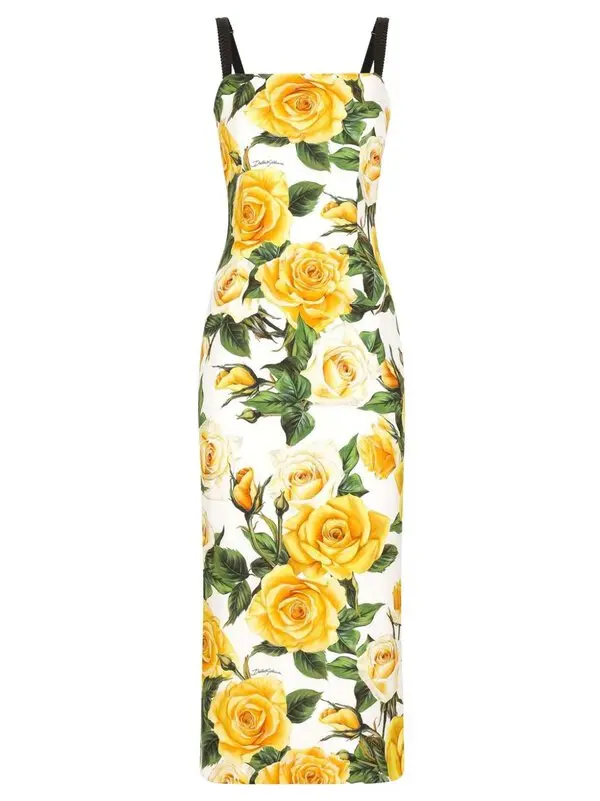 Dolce & Gabbana Rose-print Midi Dress - White