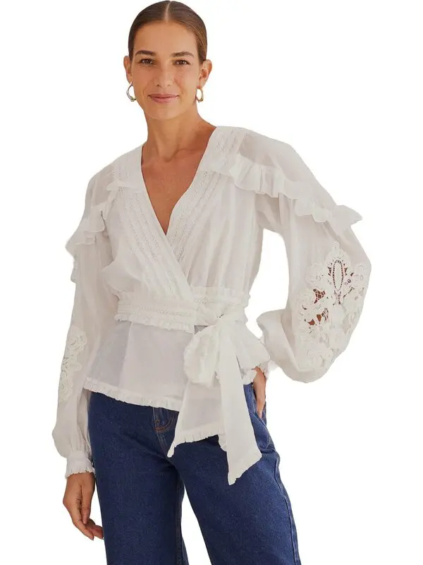 Farm Rio V Neck Blouse - Off-white