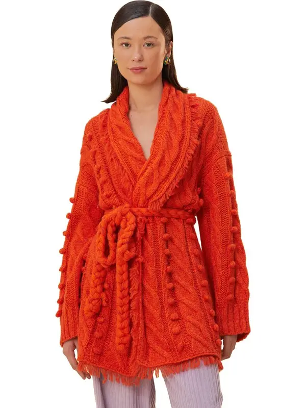 Farm Rio Braided Knit Cardigan - Orange