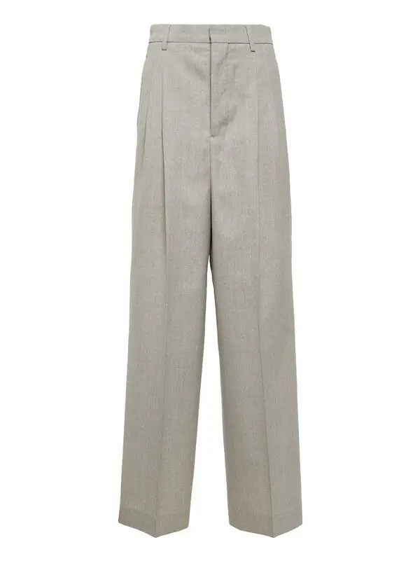 AMI Paris High-rise Wool Wide-leg Pants - Grey