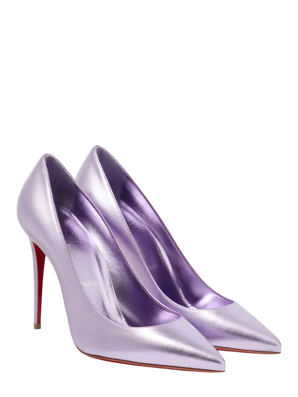 CHRISTIAN LOUBOUTIN Kate 100 Metallic Leather Pumps - Purple