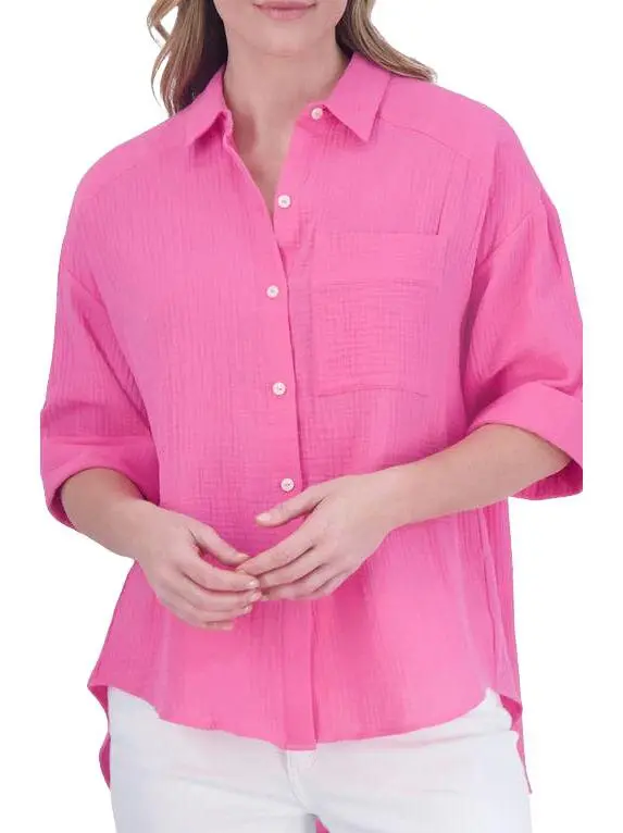 Foxcroft Joanna Cotton Gauze Button-up Shirt - Dahlia
