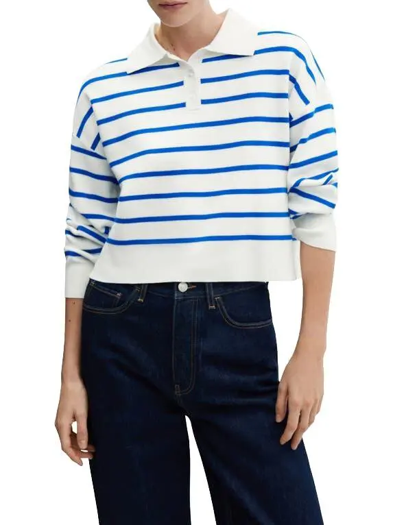 Mango Stripe Polo Sweater - Vibrant Blue