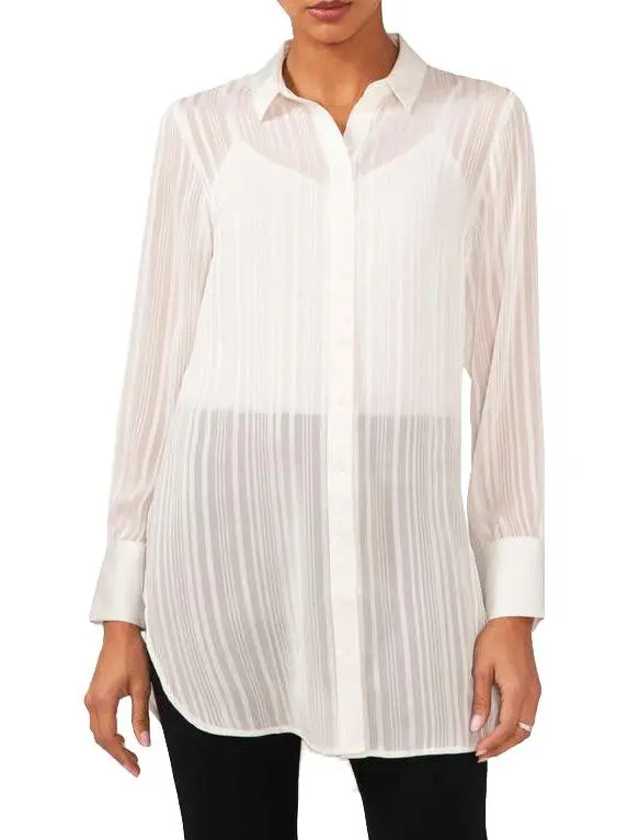 Halogen Variegated Tonal Stripe Button-up Tunic Shirt - New Ivory