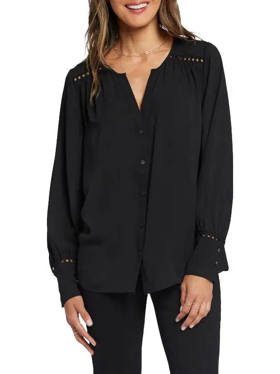 NYDJ Liliana Lace Inset Peasant Top - Black