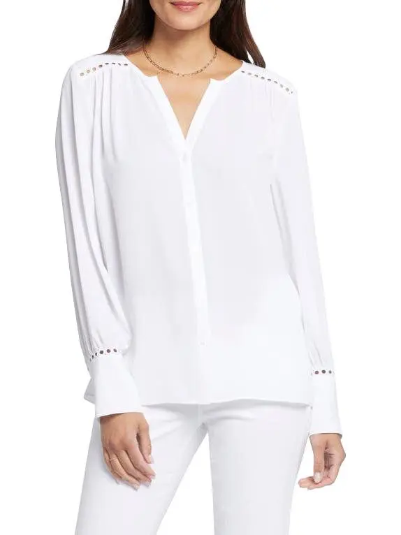 NYDJ Liliana Lace Inset Peasant Top - Optic White