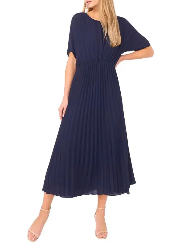 Halogen Pleated Midi Dress - Baritone Blue