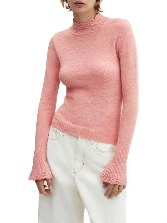 Mango Mock Neck Flared Cuff Sweater - Pink