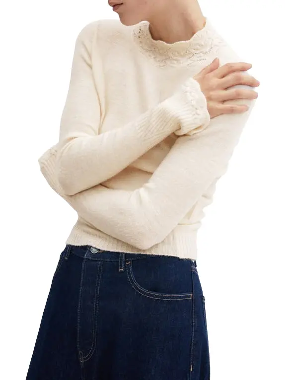 Mango Mock Neck Flared Cuff Sweater - Ecru