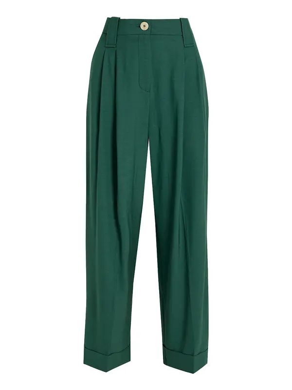 GANNI Woven Tapered Pants - Forest Green