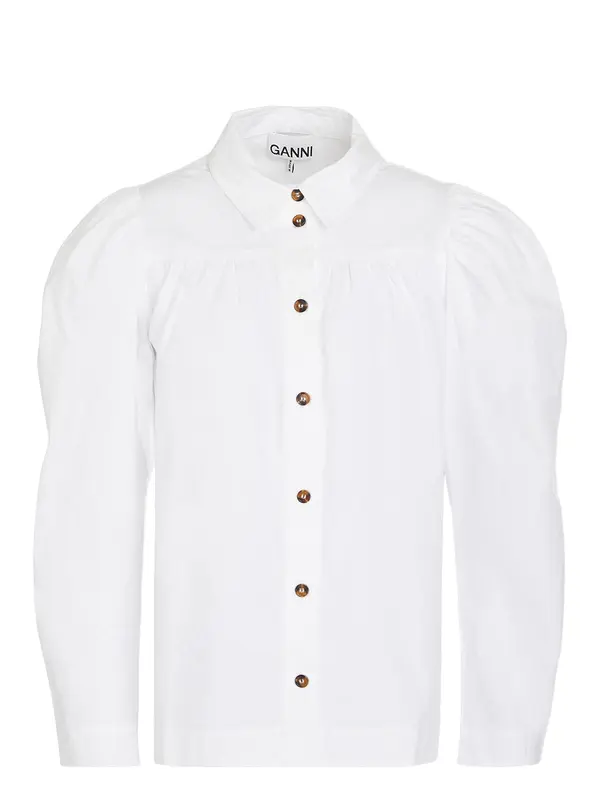GANNI Gathered Cotton-poplin Shirt - White