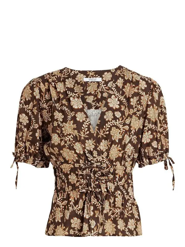Derek Lam 10 Crosby Rhea Wrap-effect Printed Top - Chocolate