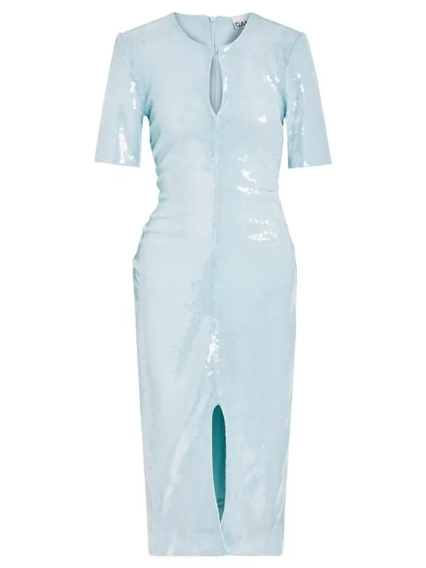 GANNI Sequined Mesh Midi Dress - Sky Blue