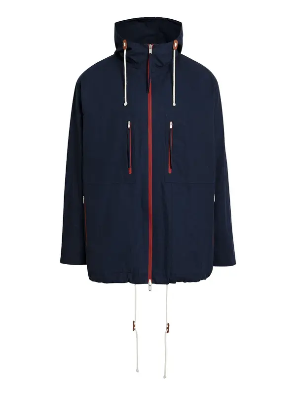 JIL SANDER Slub Cotton Hooded Jacket - Navy