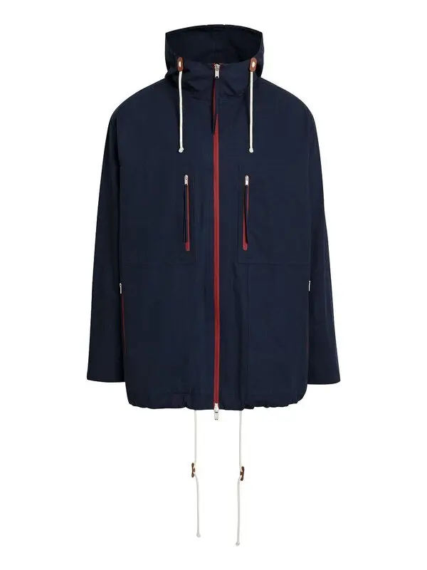 JIL SANDER Slub Cotton Hooded Jacket - Navy