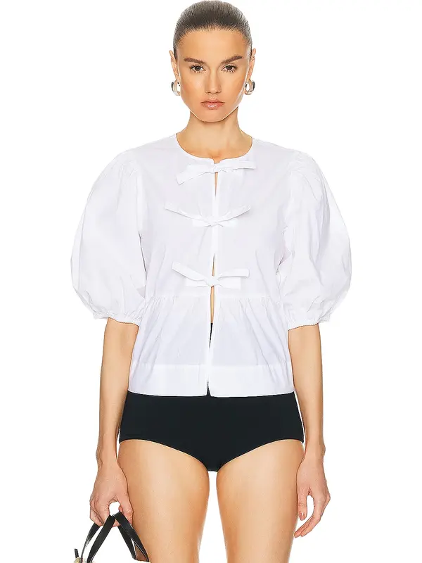 GANNI Cotton Poplin Peplum Blouse - Bright White