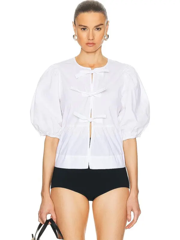 GANNI Cotton Poplin Peplum Blouse - Bright White