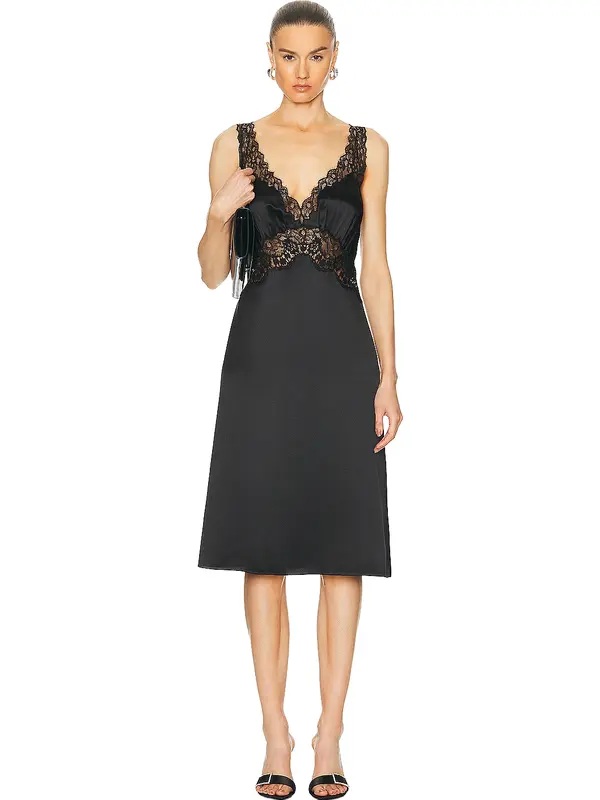 Saint Laurent Satin Lace Dress - Noir