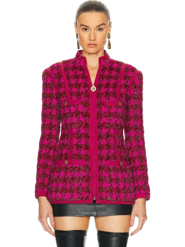 Chanel Shimmer Houndstooth Tweed Jacket - Pink
