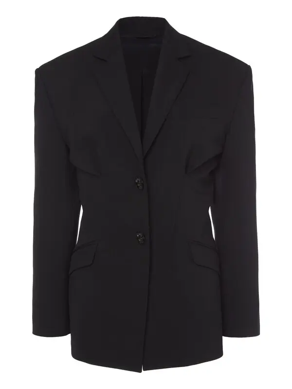 DEL CORE Hourglass Gathered Twill Blazer - Black