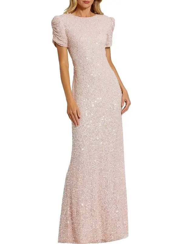 Mac Duggal Beaded Short-sleeve Gown - Blush