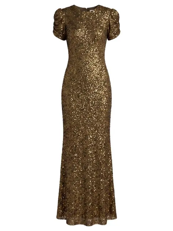 Mac Duggal Beaded Short-sleeve Gown - Chocolate