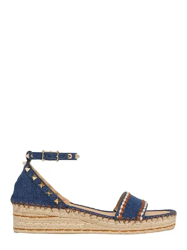 Valentino Garavani Rockstud Wedge Espadrille Sandals - Denim