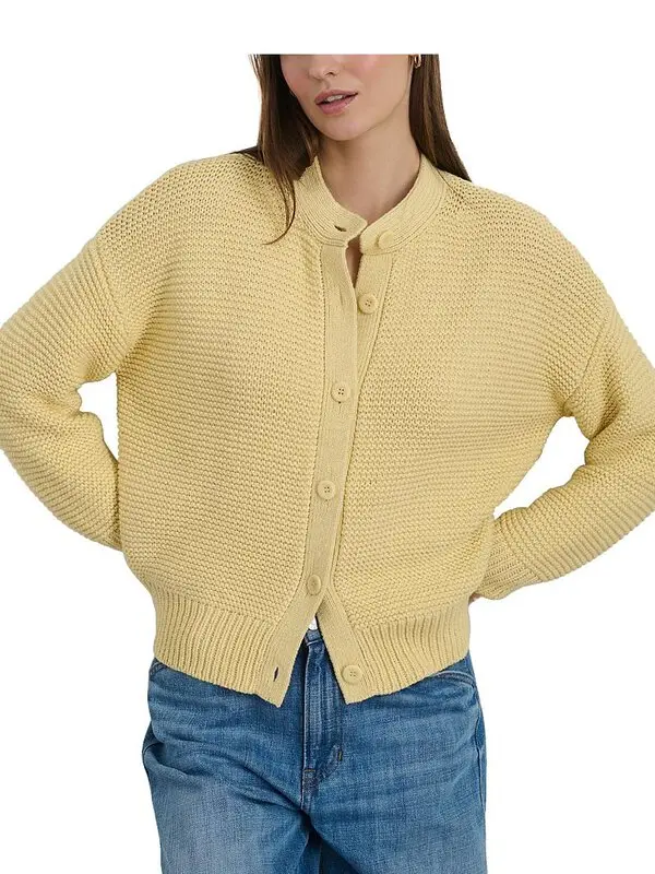 ALEX MILL Nico Crewneck Cotton Cardigan - Butter