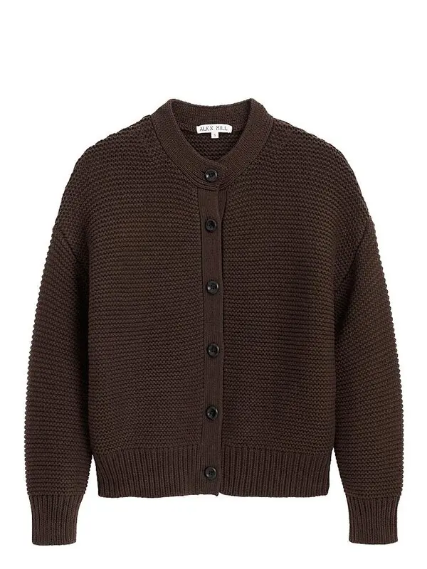 ALEX MILL Nico Crewneck Cotton Cardigan - Dark Chocolate