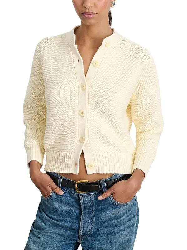 ALEX MILL Nico Crewneck Cotton Cardigan - Ivory