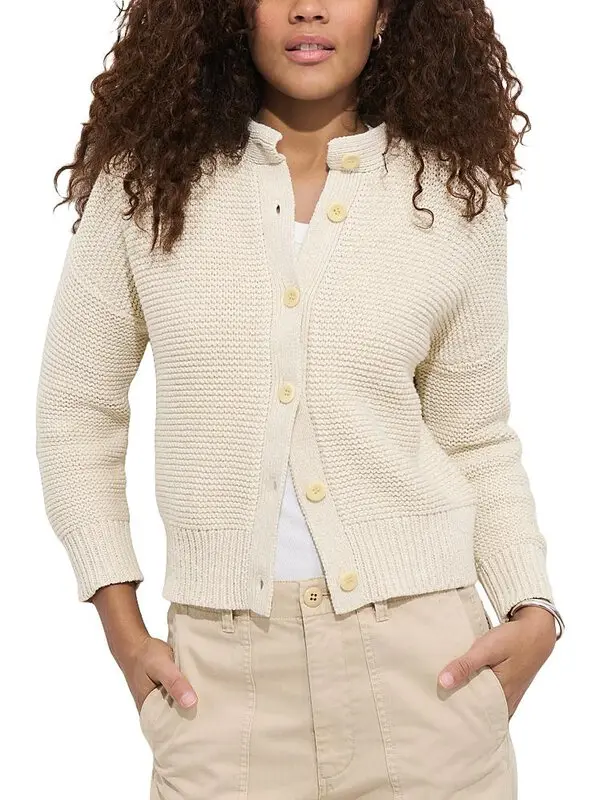 ALEX MILL Nico Crewneck Cotton Cardigan - Marled Ivory