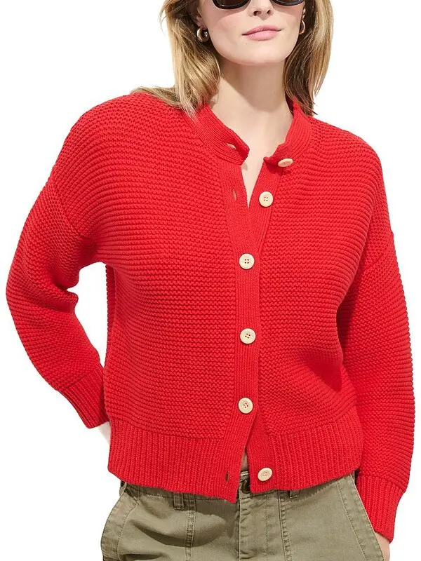 ALEX MILL Nico Crewneck Cotton Cardigan - Tomato