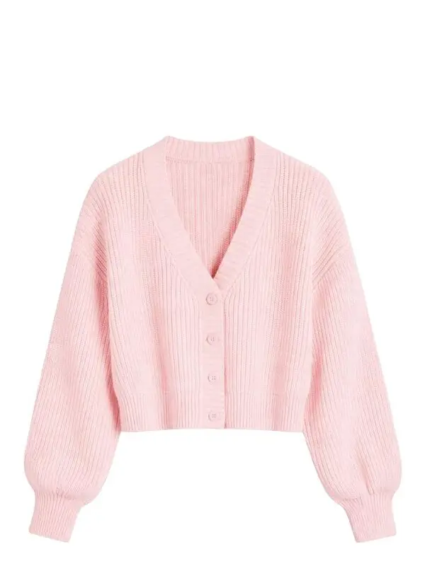 EDIKTED Chunky Knit Cropped Cardigan - Light Pink