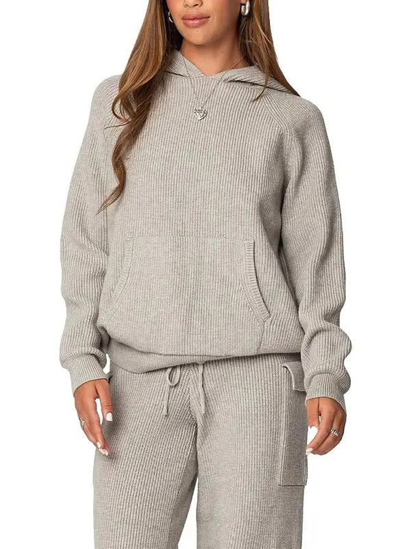 EDIKTED Wynter Oversized Knit Hoodie - Gray Melange