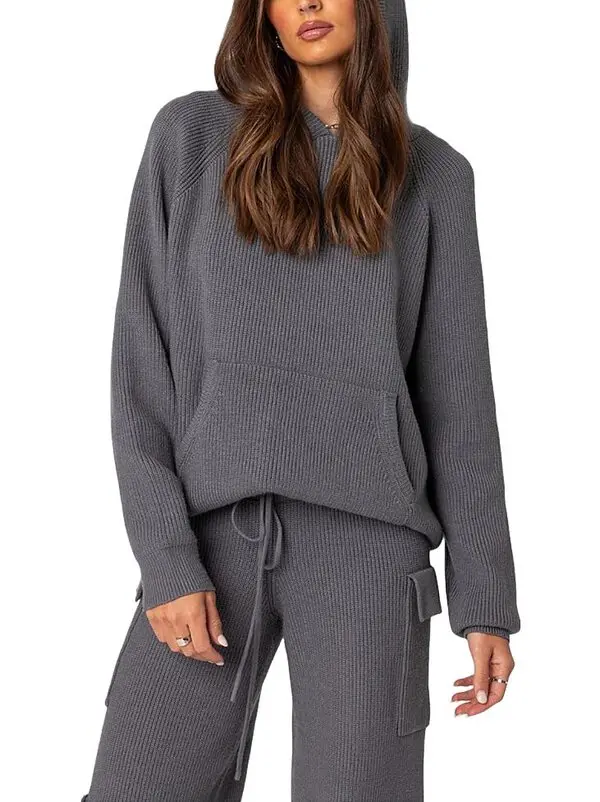 EDIKTED Wynter Oversized Knit Hoodie - Gray