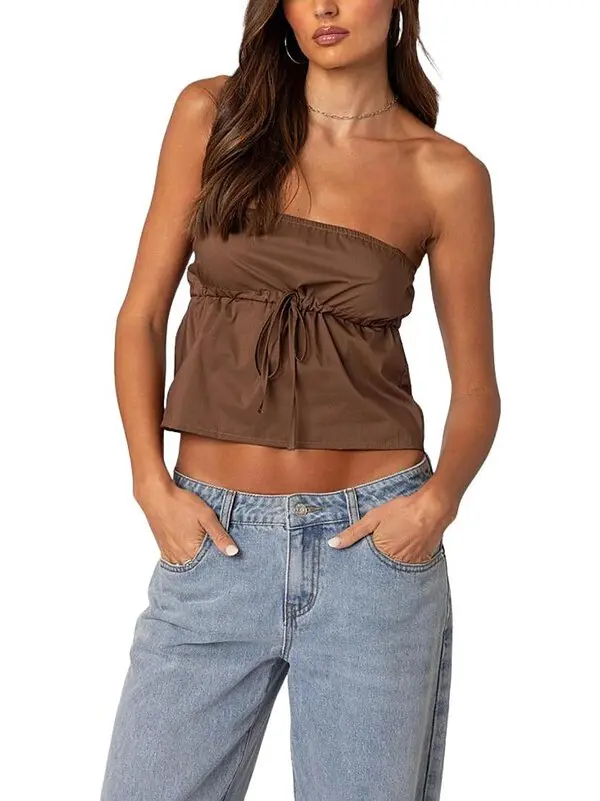 EDIKTED Reva Strapless Top - Brown
